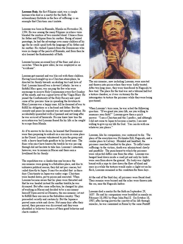 Lorenzo Ruiz, The First Filipino Saint, Was A Simple | PDF | Religious ...