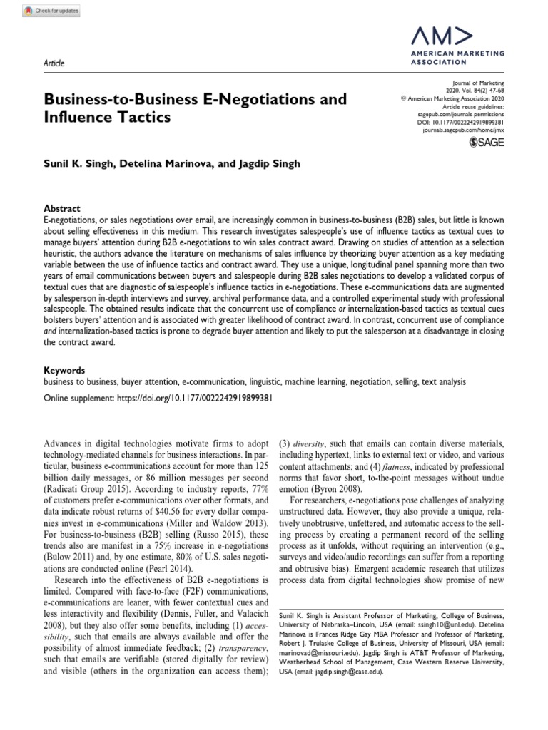 Influence Tactics in B2B E-Negotiations | PDF | Sales | Attention