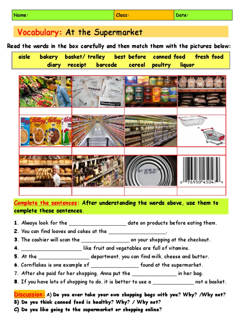 Vocabulary at The Supermarket Information Gap Activities Picture ...