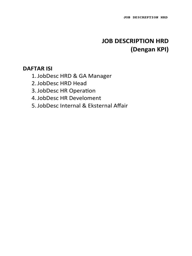 Jobdesc HRD Dengan Kpi | PDF