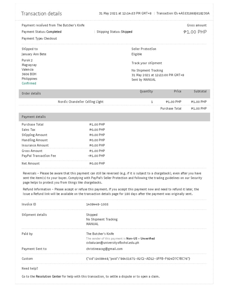Transaction Details PayPal | PDF | Financial Transaction | Payments