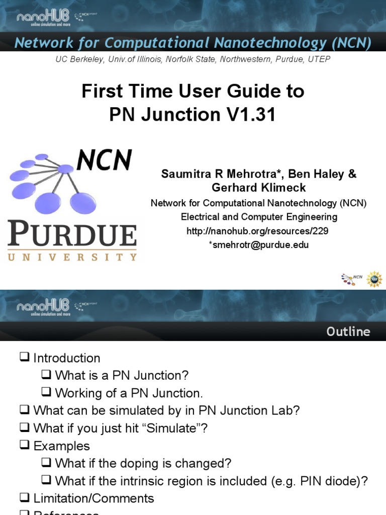 First Time User Guide To PN Junction V1.31: Network For Computational ...