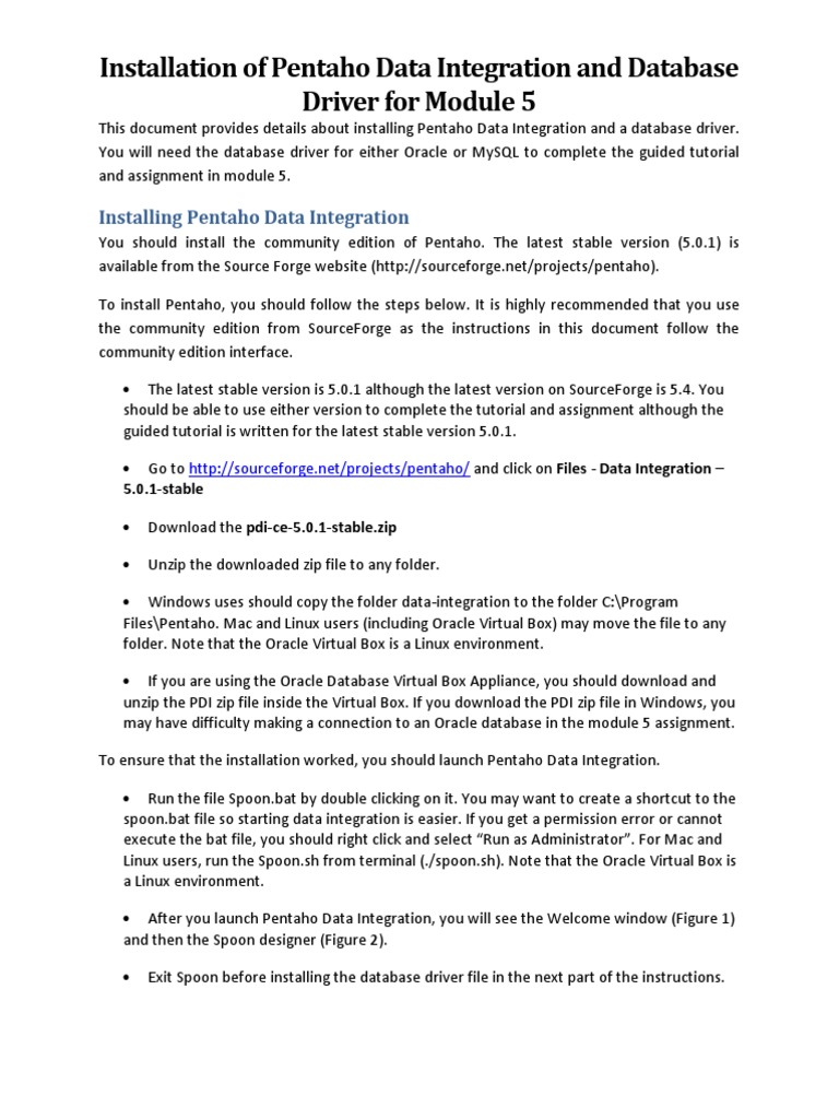 Installation of Pentaho Data Integration and Database Driver For Module 5 | PDF | Computer File ...