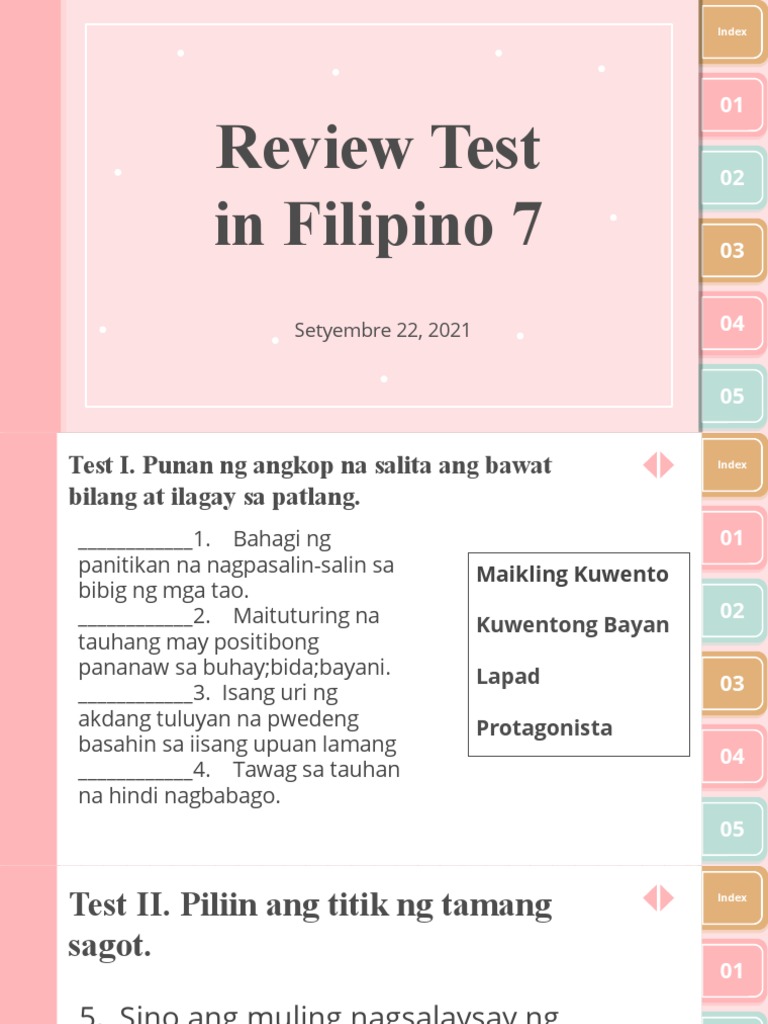 Filipino 7 First Mid-Quarter Review Test | PDF