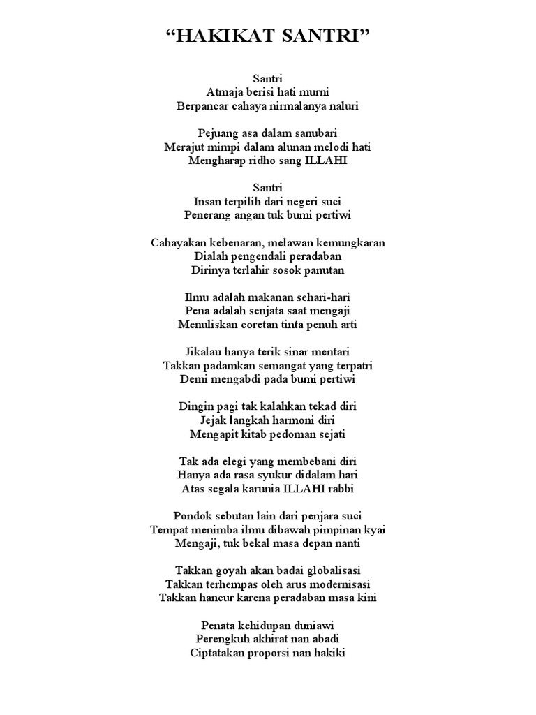 Puisi Hakikat Seorang Santri Mantap | PDF