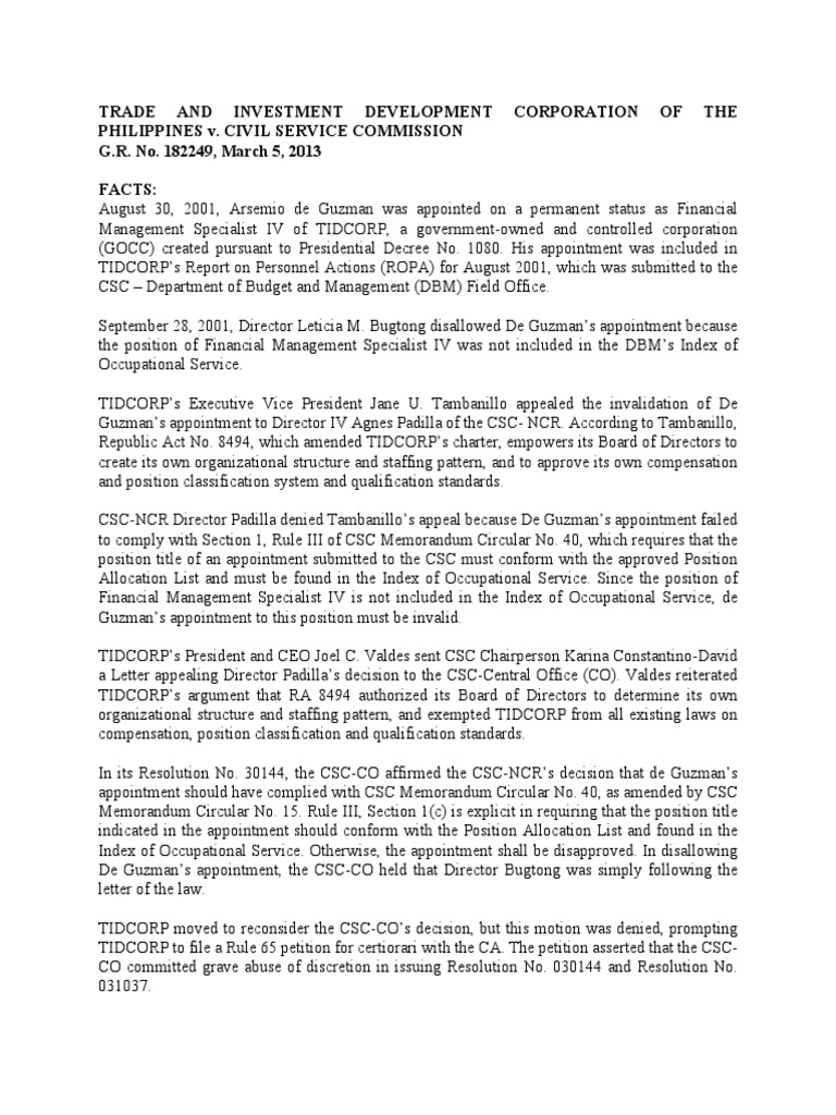 Trade and Investment Development Corporation of The Philippines V ...