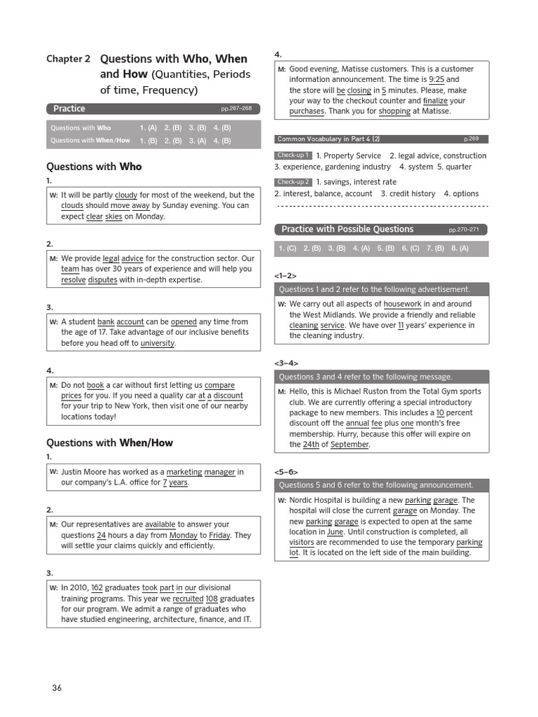 Questions With Who, When and How: (Quantities, Periods of Time ...