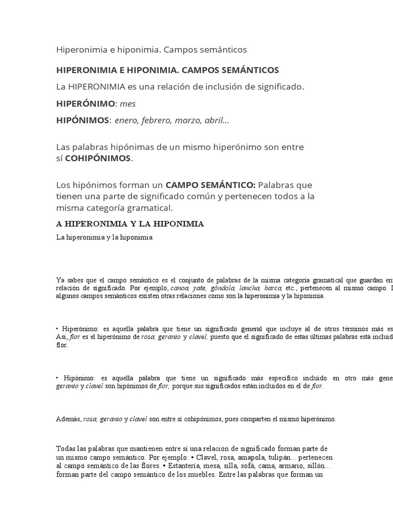 Hiperonimia e Hiponimia | PDF