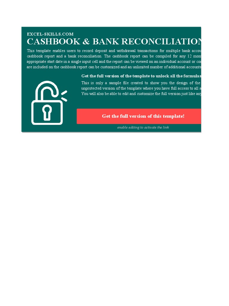 Cashbook & Bank Reconciliation Template | PDF | Banks | Deposit Account