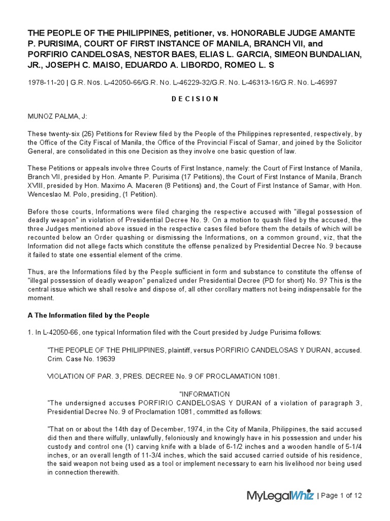People Vs Purisima 86 SCRA 542 | PDF | Statutory Interpretation | Crimes