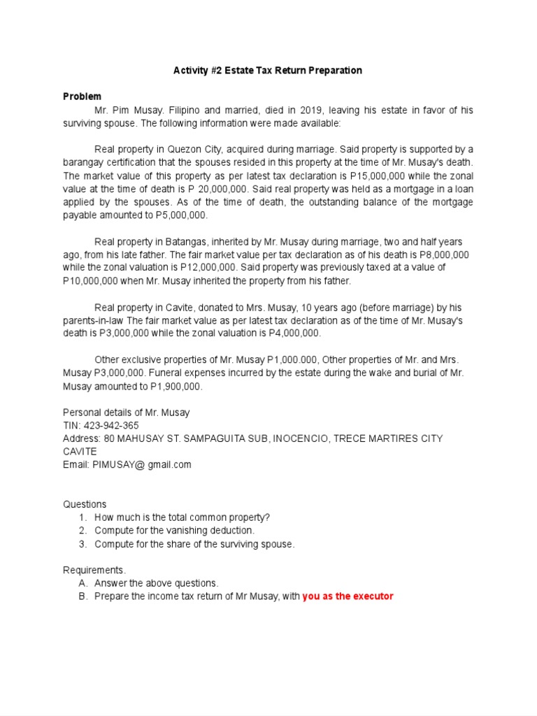 Estate Tax Return for Mr. Musay | PDF