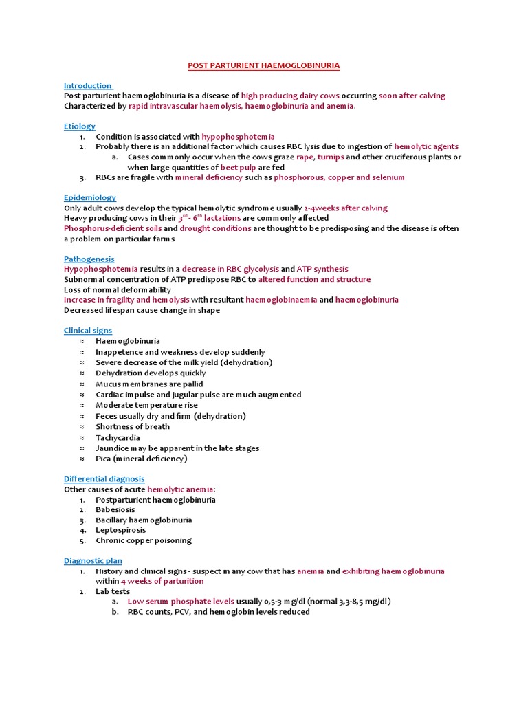 Post Parturient Hemoglobinuria in Cattle | PDF | Anemia | Clinical Medicine