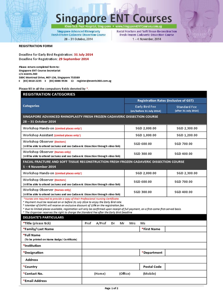 Singapore ENT Course - Registration Form (Final) | PDF | Cheque | Invoice