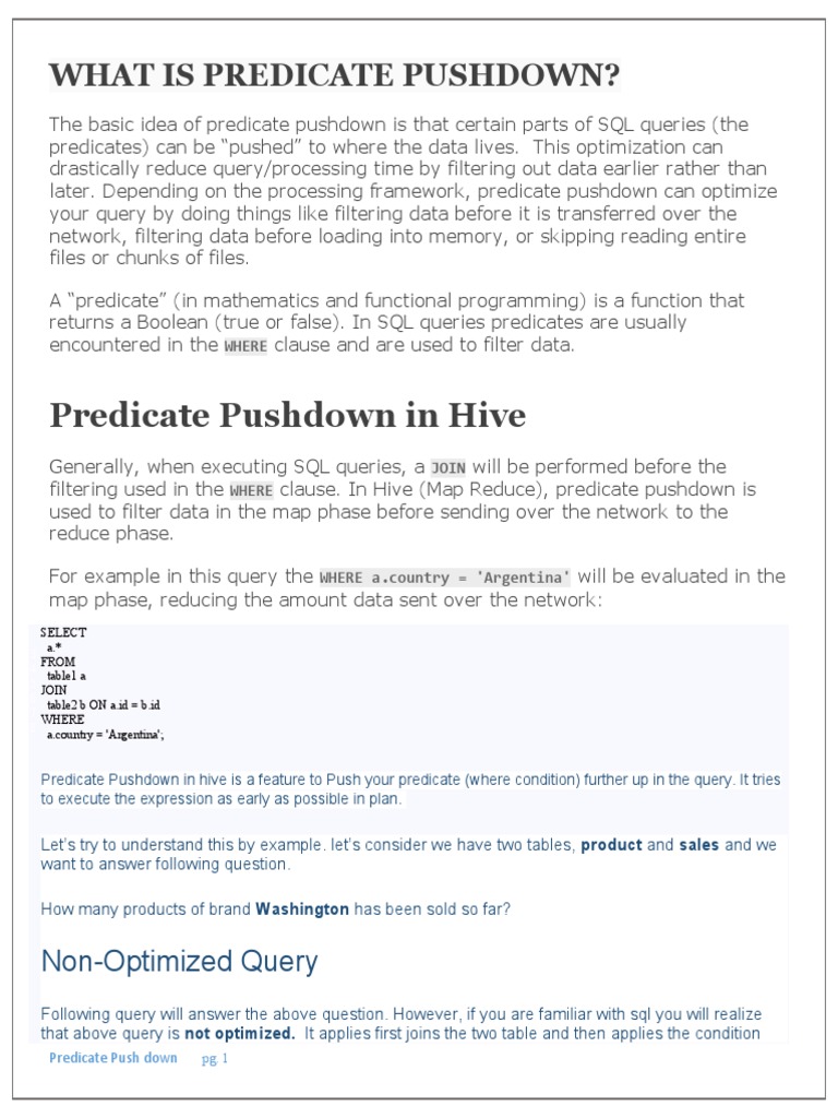 1 Predicate Pushdown Pdf Database Index Data