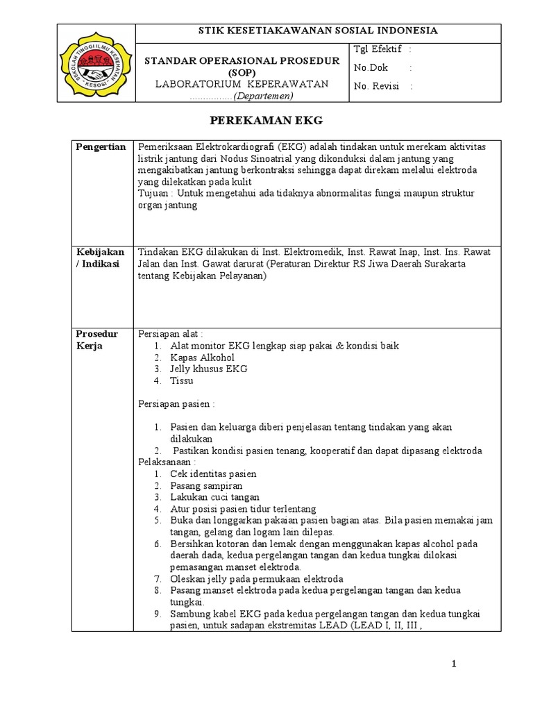 SOP Pemasangan EKG yang Benar | PDF