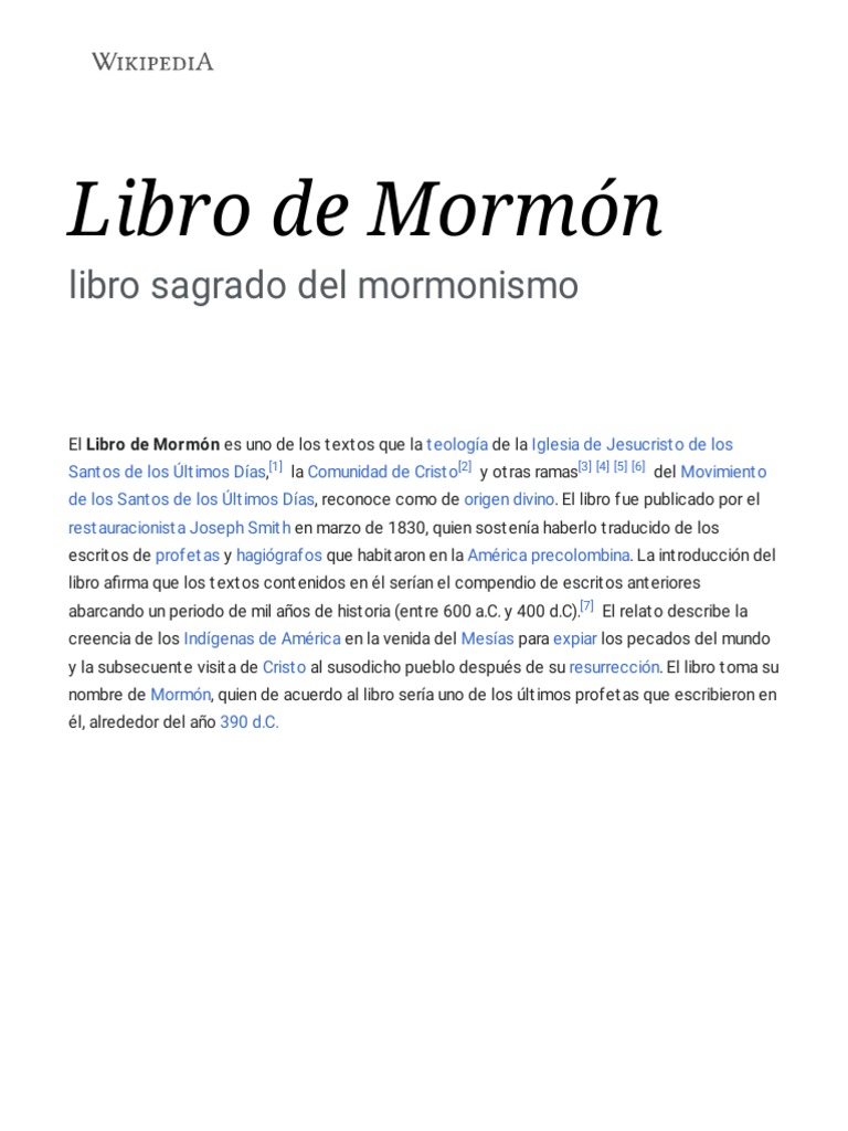 El Libro de Mormón: Origen y contenido | PDF | Libro de Mormón | La ...