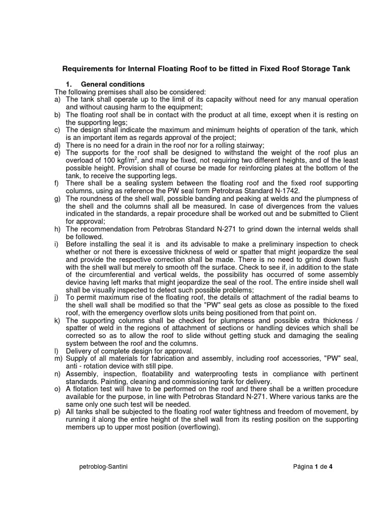 Requirements for Internal Floating Roof Installation | PDF | Buoyancy ...