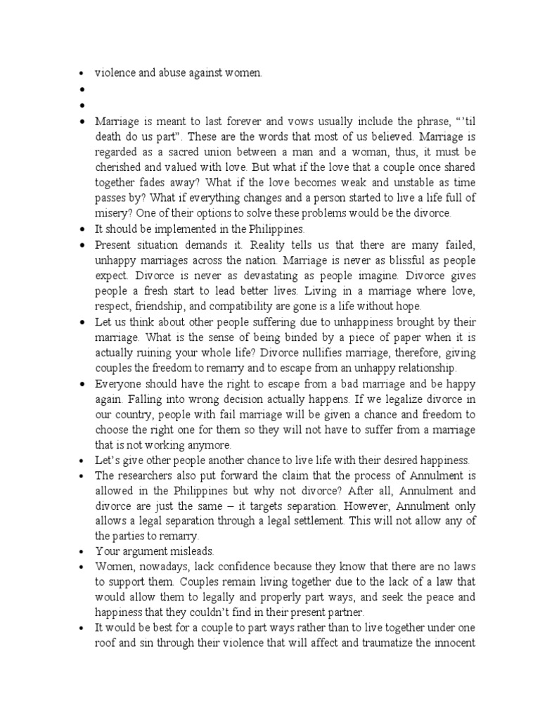 Debate | PDF | Divorce | Marriage