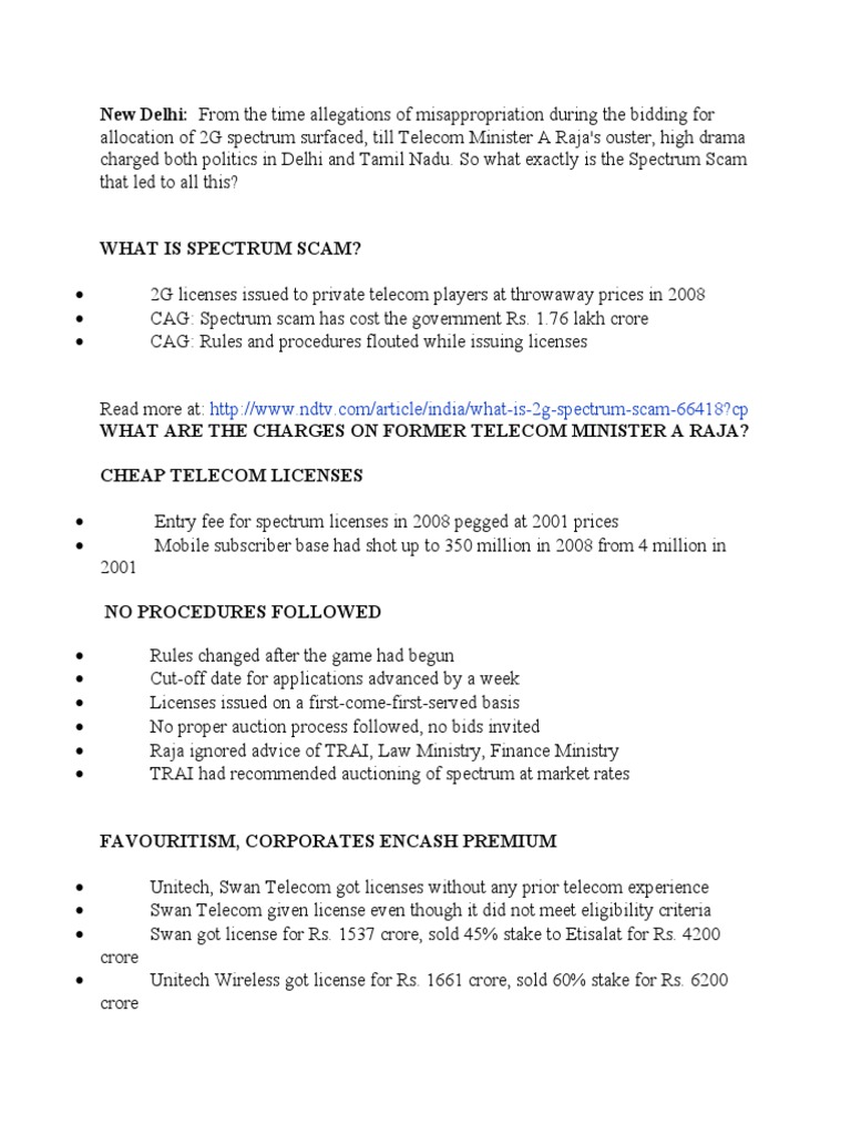 Understanding the 2G Spectrum Scam | PDF