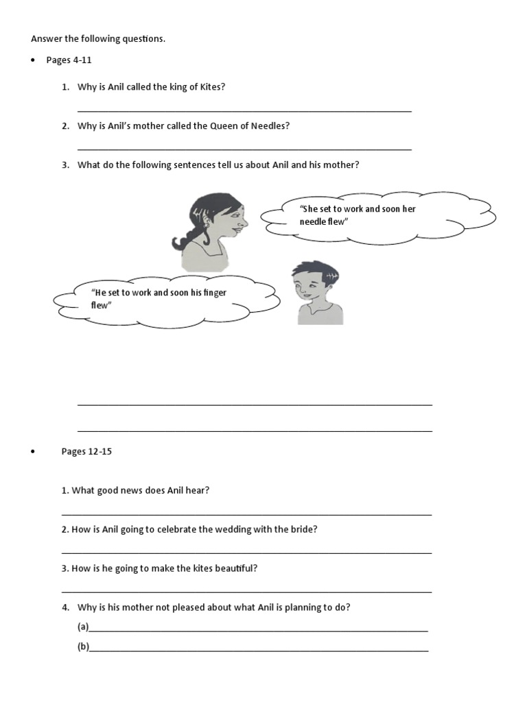 The King of Kites Comprehension Questions by Pages | PDF