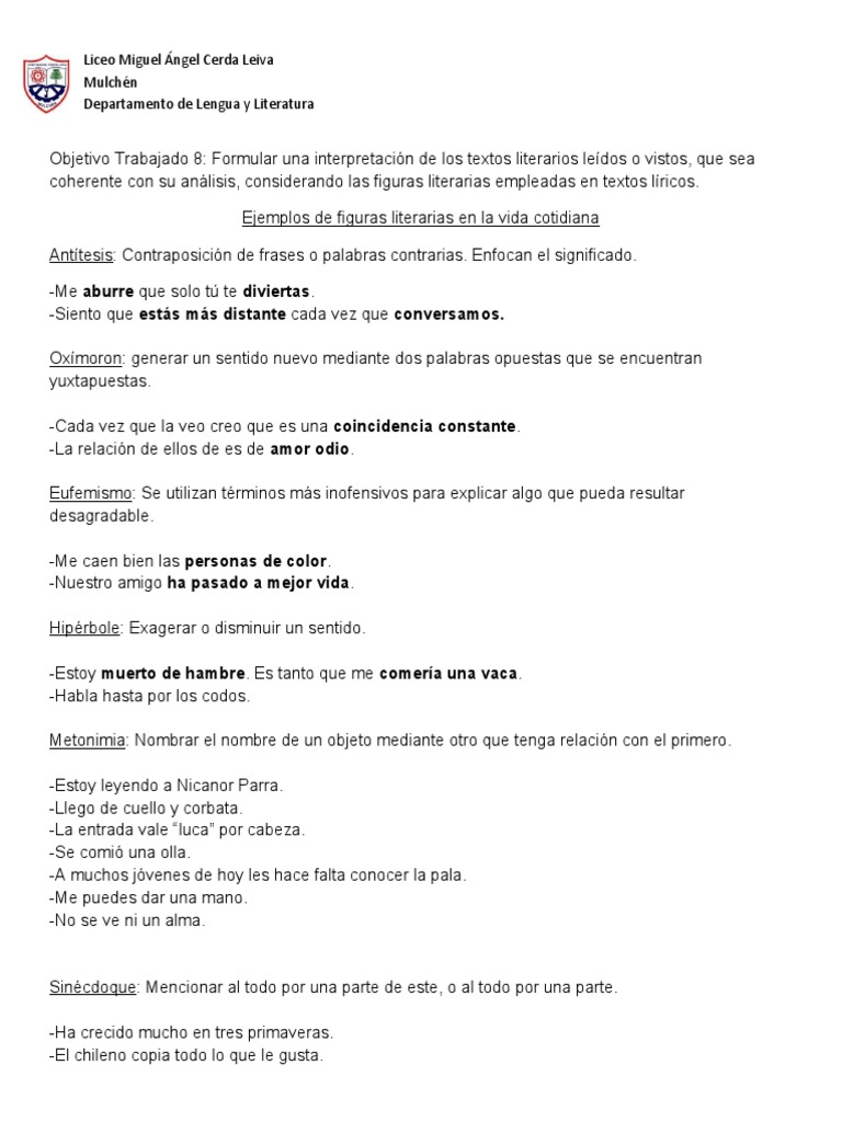 Tarea N°2 Figuras Literarias y Ejemplos | PDF