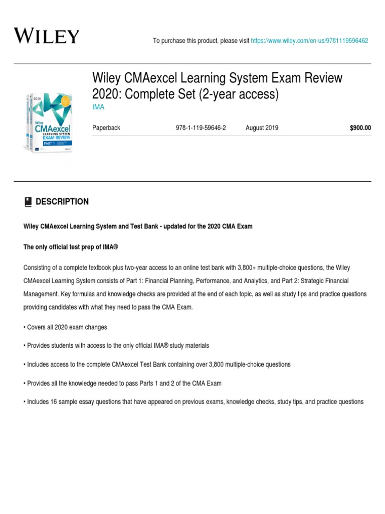Wiley Cmaexcel Learning System Exam Review 2020: Complete Set (2-Year ...