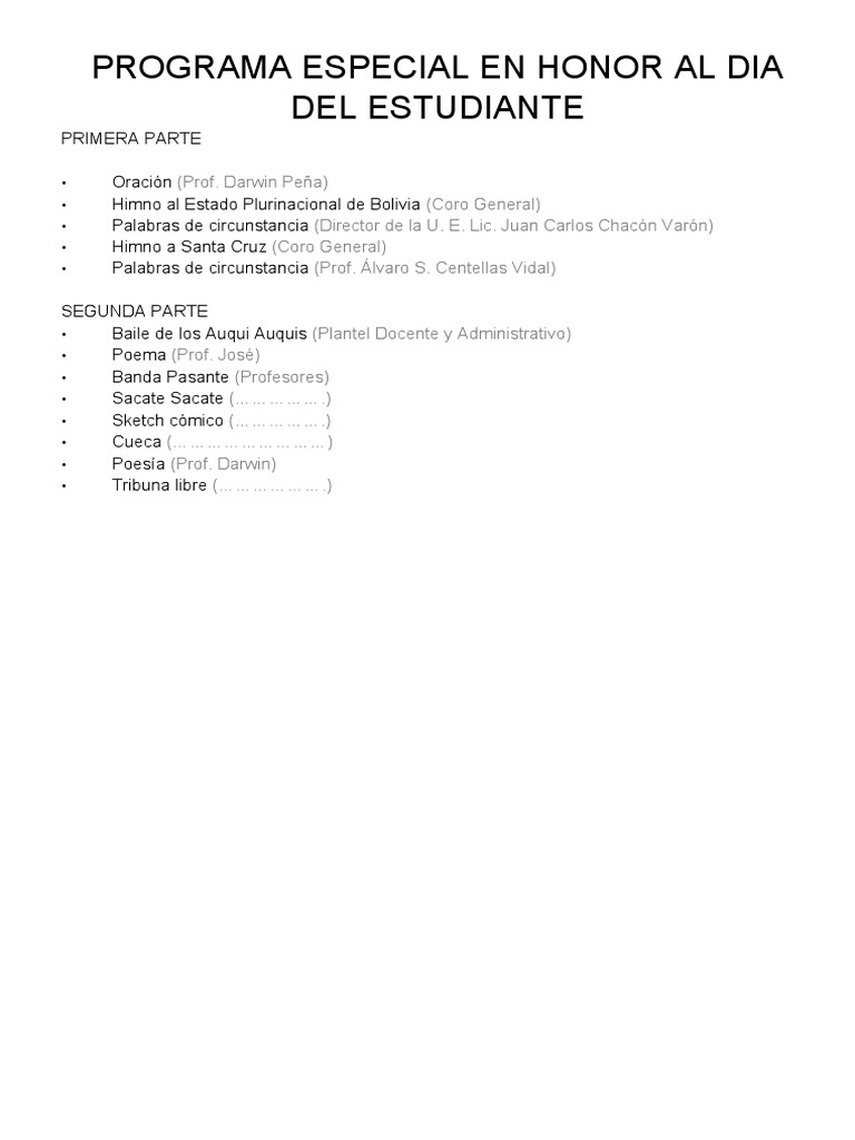 Programa Dia Del Estudiante | PDF