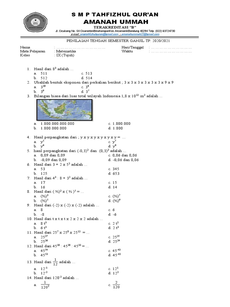 SOAL PTS MTK Kelas 9 Ganjil | PDF