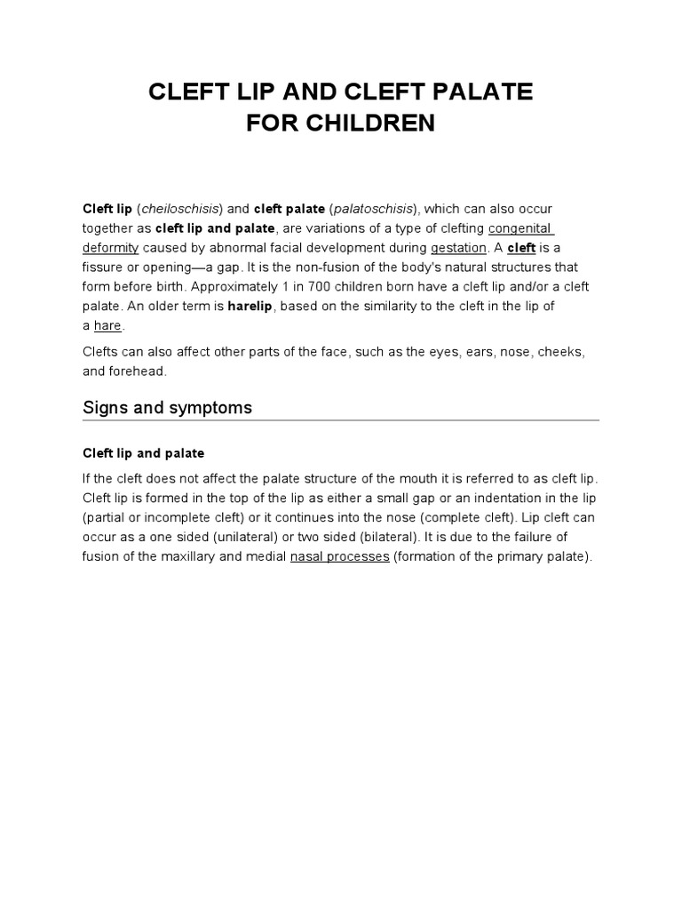 Cleft Lip and Cleft Palate | PDF | Diseases And Disorders | Congenital ...