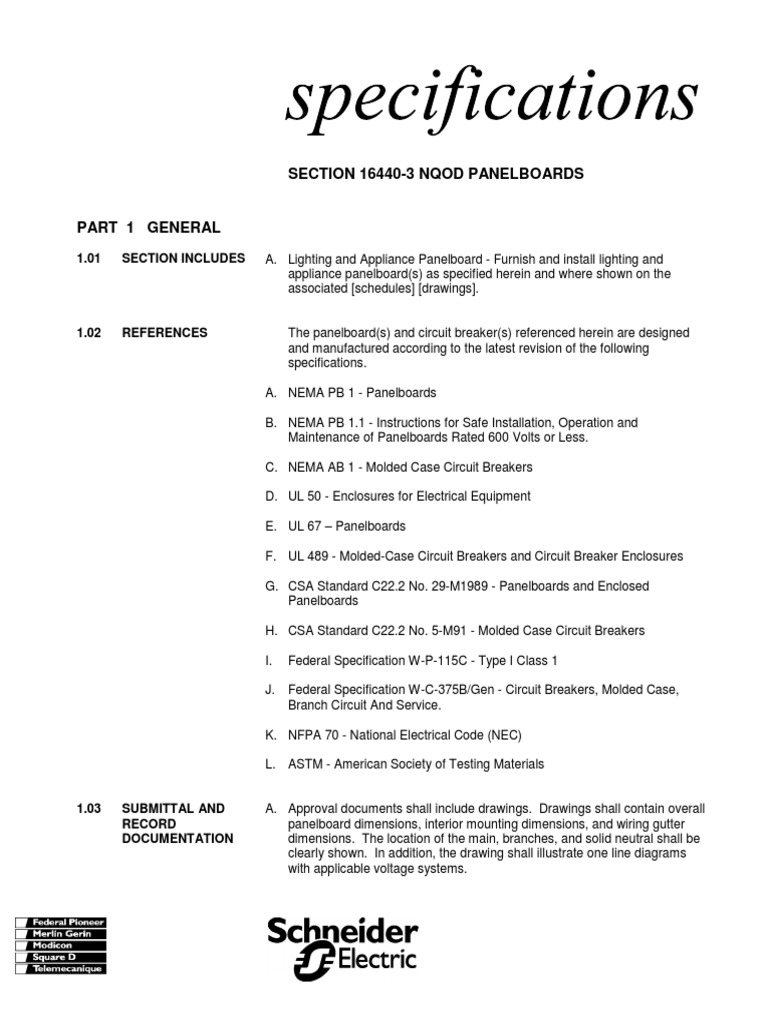 Panelboards Specifications | PDF | Building Engineering | Machines