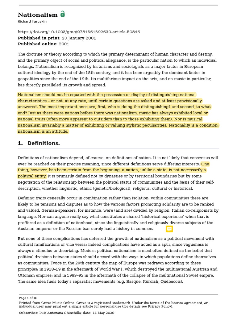 Nationalism in Music: Definitions and Origins | PDF | Nationalism
