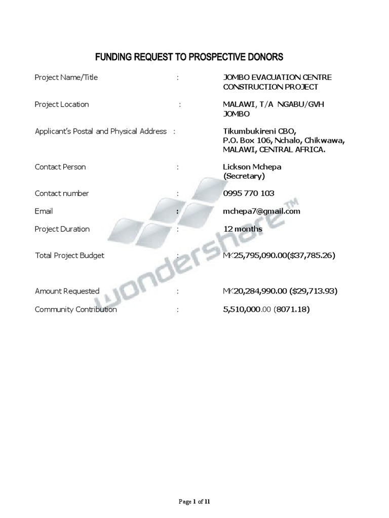 Funding Request To Prospective Donors | PDF | Sanitation | Flood