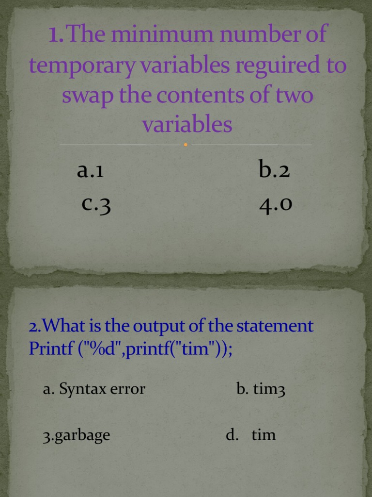 The Minimum Number of Temporary Variables Reguired To Swap The Contents ...