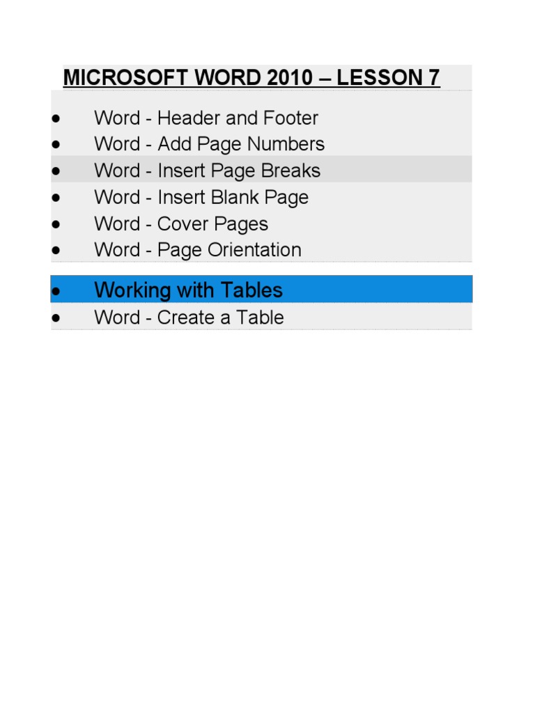 Microsoft Word 2010 - Lesson 7: Working With Tables | PDF | Microsoft ...