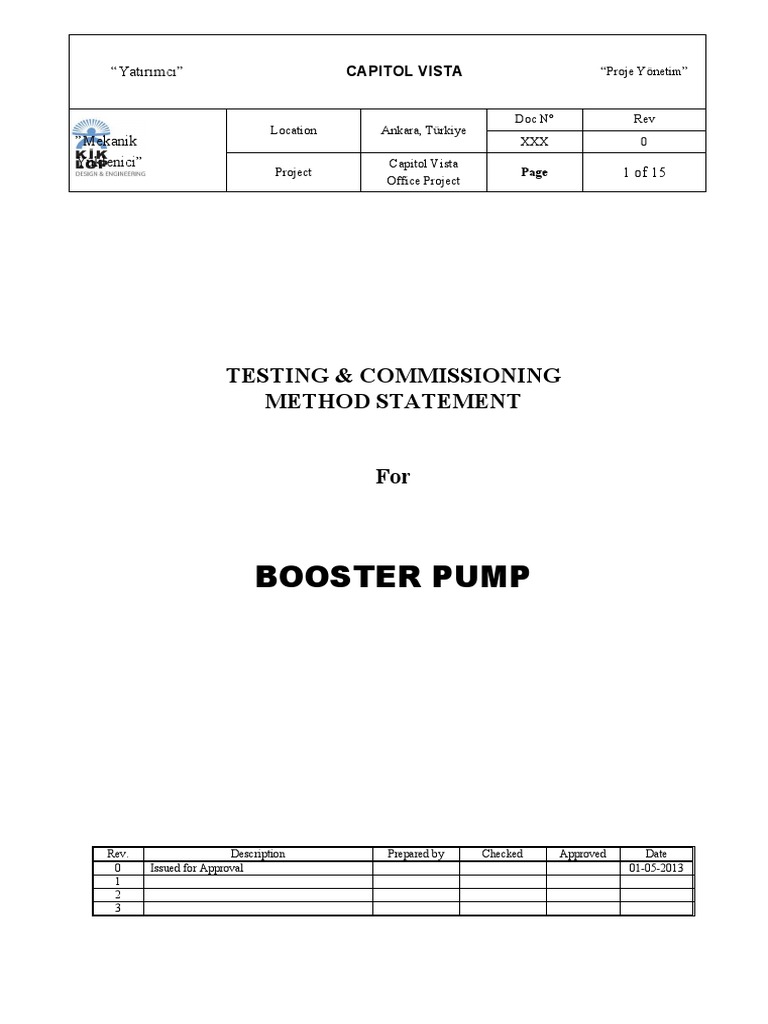 Booster Pump: Testing & Commissioning Method Statement | PDF | Pump ...