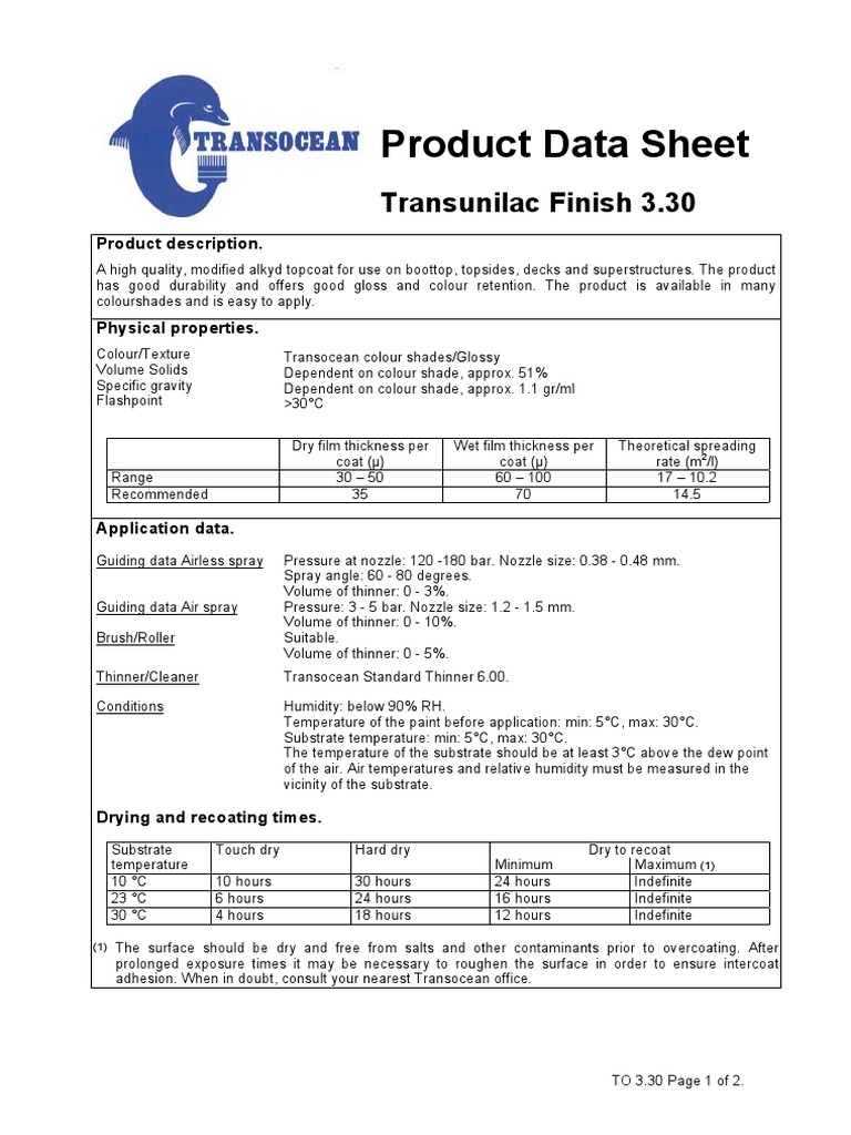 Product Data Sheet: Transunilac Finish 3.30 | Download Free PDF | Paint ...