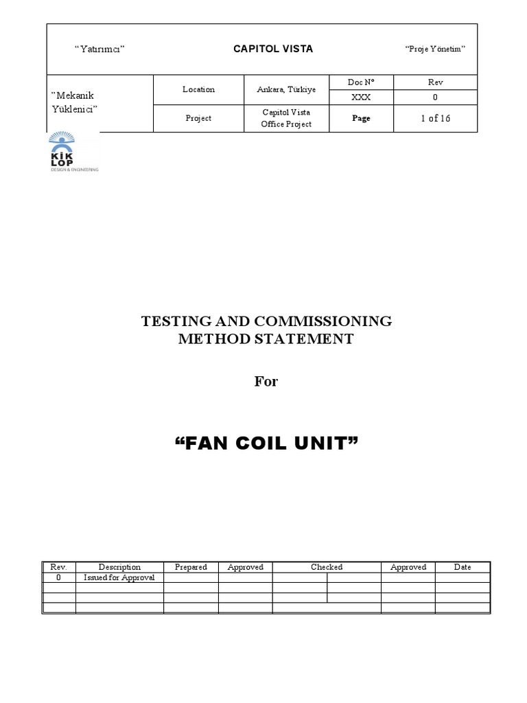Fan Coil Unit Testing And Commissioning Method Statement For Pdf Duct Flow Thermostat
