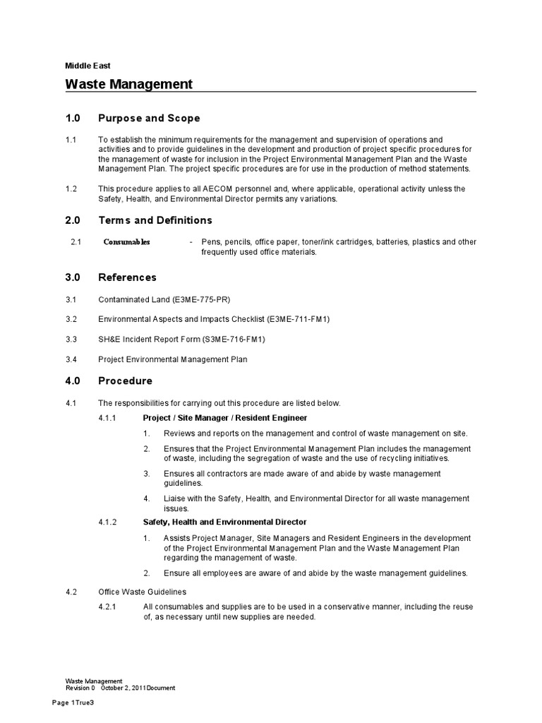 Waste Management: 1.0 Purpose and Scope | PDF | Waste Management | Waste