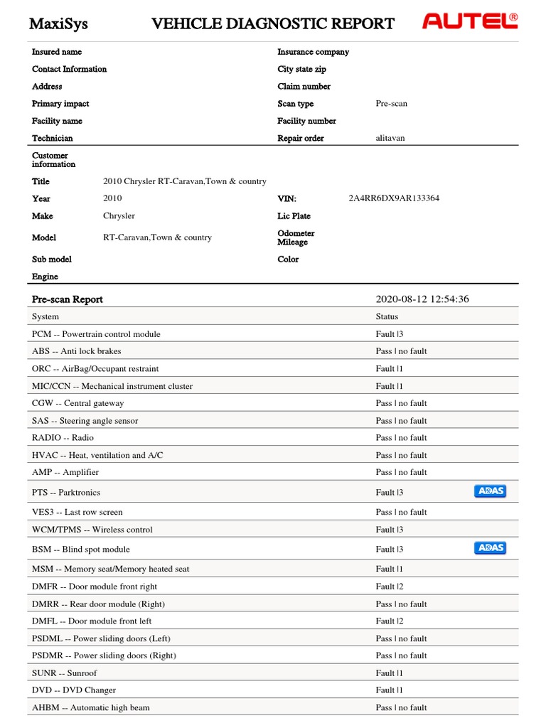Maxisys Vehicle Diagnostic Report | PDF | Wheeled Vehicles | Transport