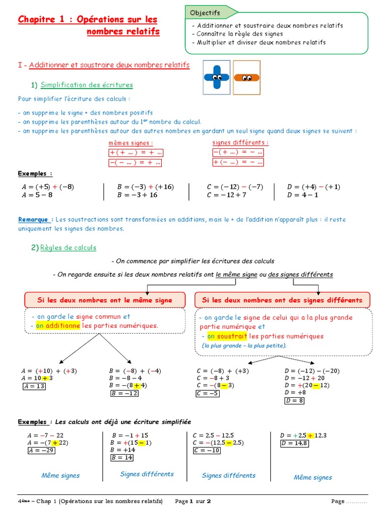 Chap1 Operations Sur Les Nombres Relatifs | PDF | Nombre | Code ...