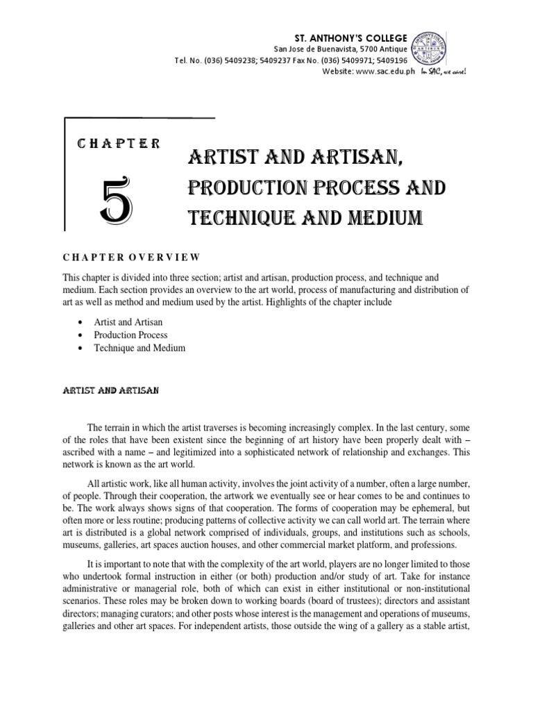 Chapter 5 - Artist and Artisan, Production Process, and Technique and ...