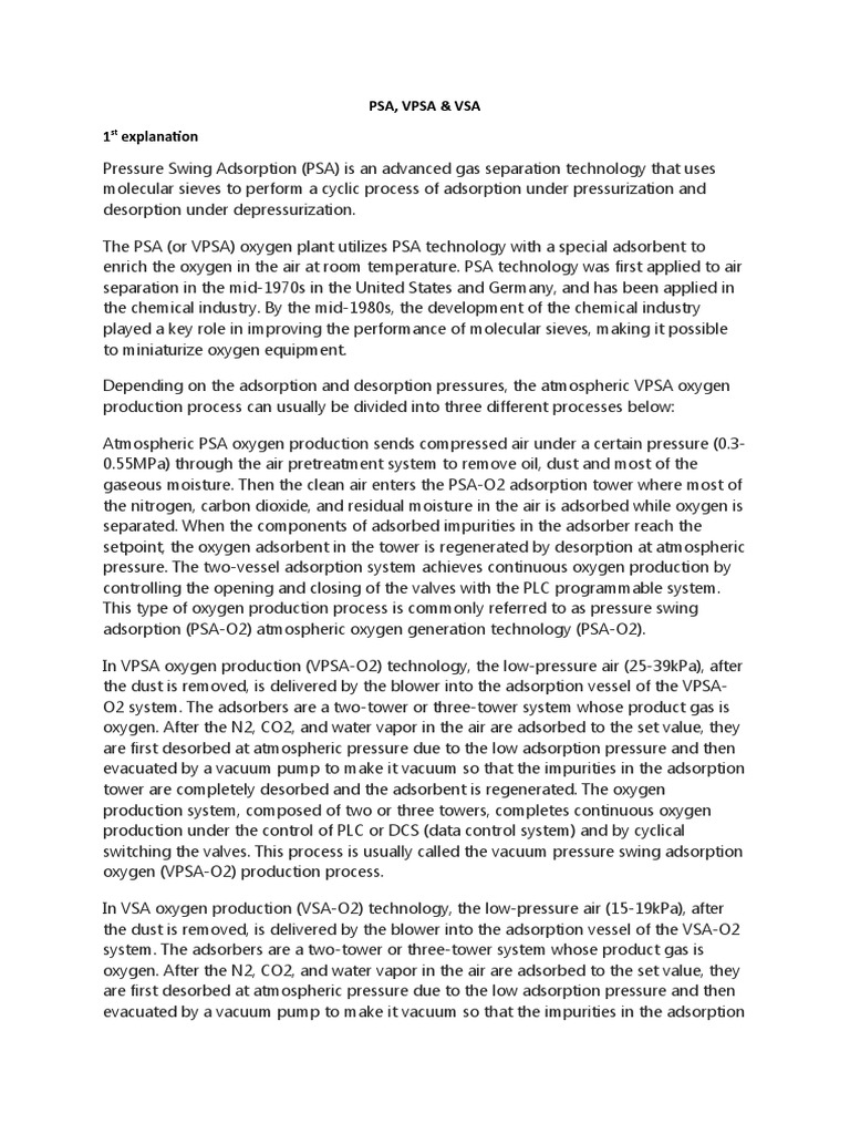 Psa, Vpsa & Vsa 1 Explanation | PDF | Adsorption | Process Engineering