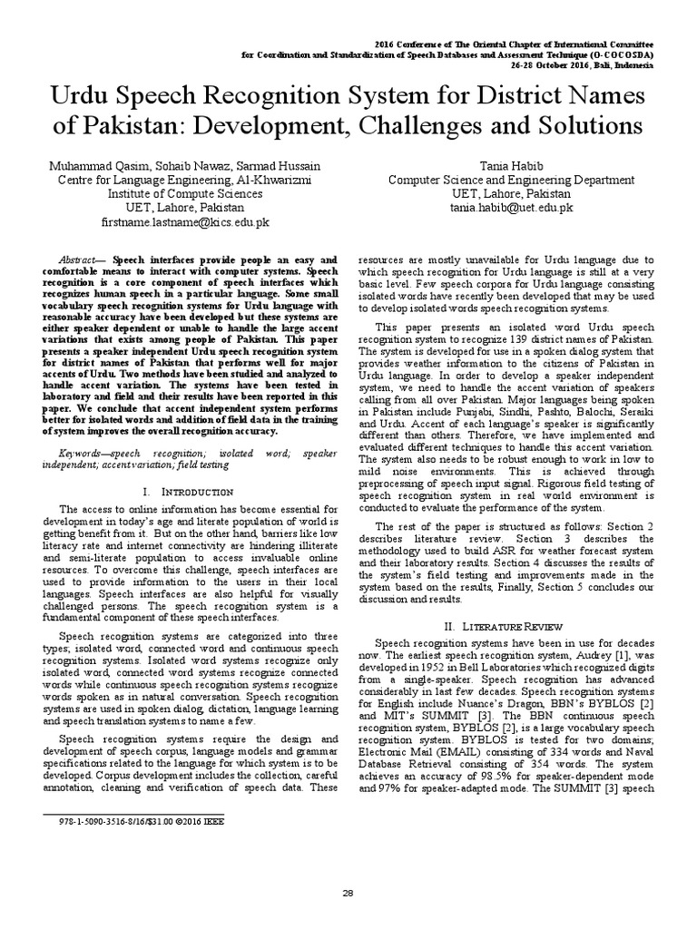 Urdu Speech Recognition System For District Names of Pakistan ...