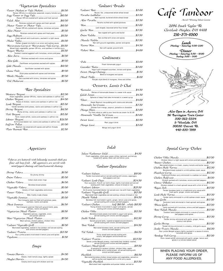 Cafe Tandoor Menu | PDF | Kebab | Curry