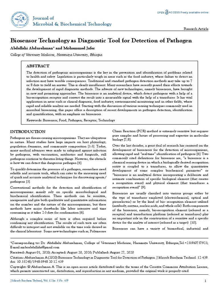 Biosensor Technology As Diagnostic Tool For Detection of Pathogen | PDF ...