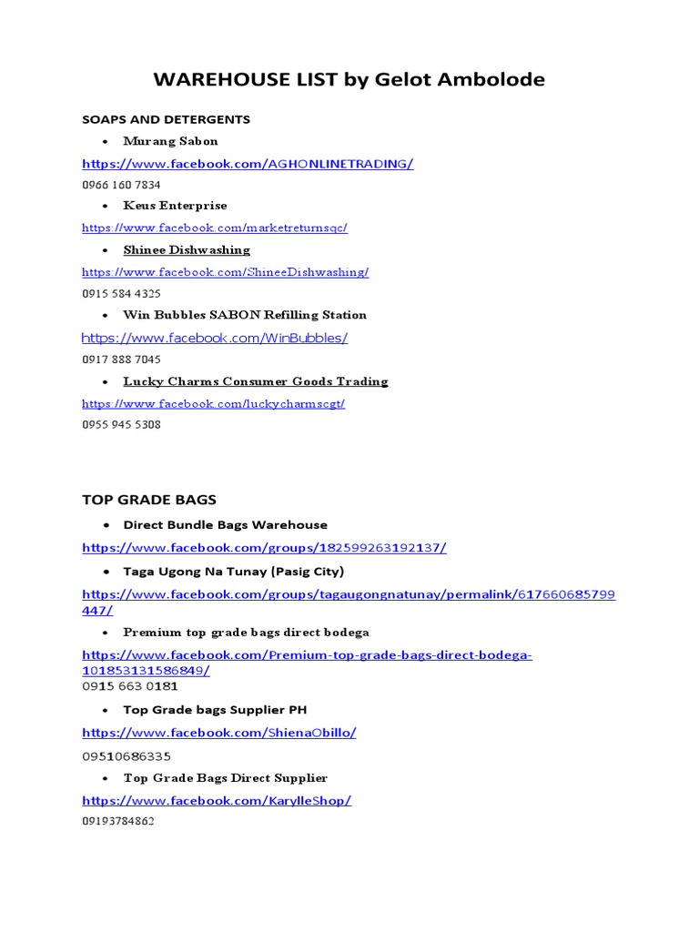Warehouse List v6 | PDF | Manila | Metro Manila