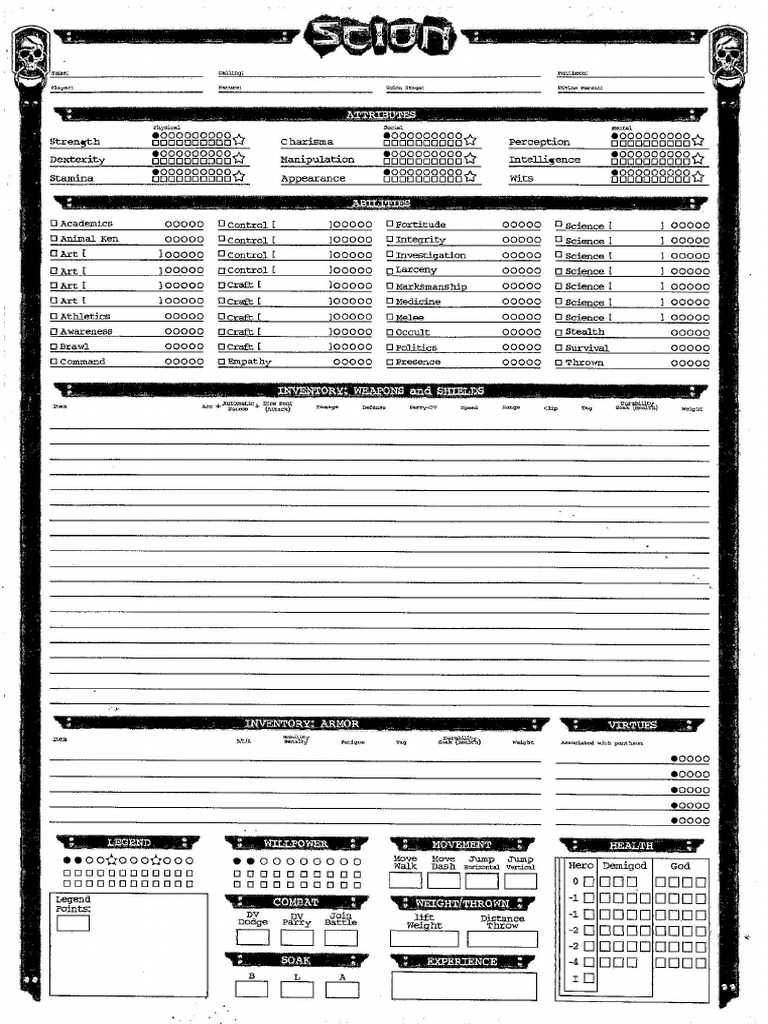 Scion - Ficha em Inglês (Completa - Scan) | PDF