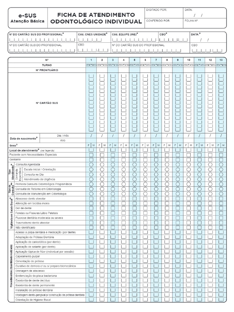e-SUS FICHA DE ATENDIMENTO ODONTOLÓGICO INDIVIDUAL | PDF