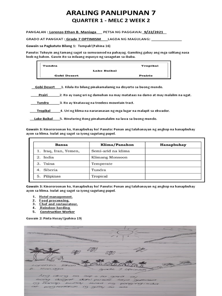 Answer Sheet AP 7-Q1 WEEK2-Central Ofc | PDF