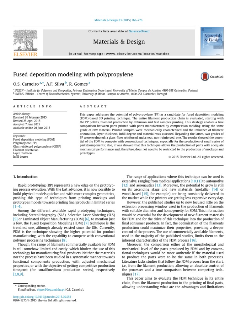 Fused Deposition Modeling With Polypropylene | PDF | Extrusion | 3 D ...